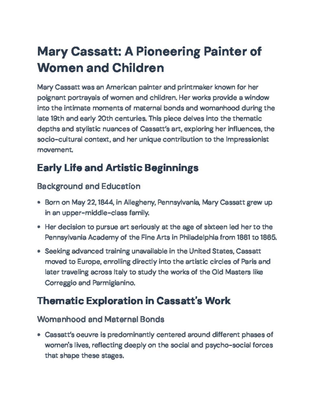 Mary Cassatt: Notable Insights on Women and Children in Art - Mary ...