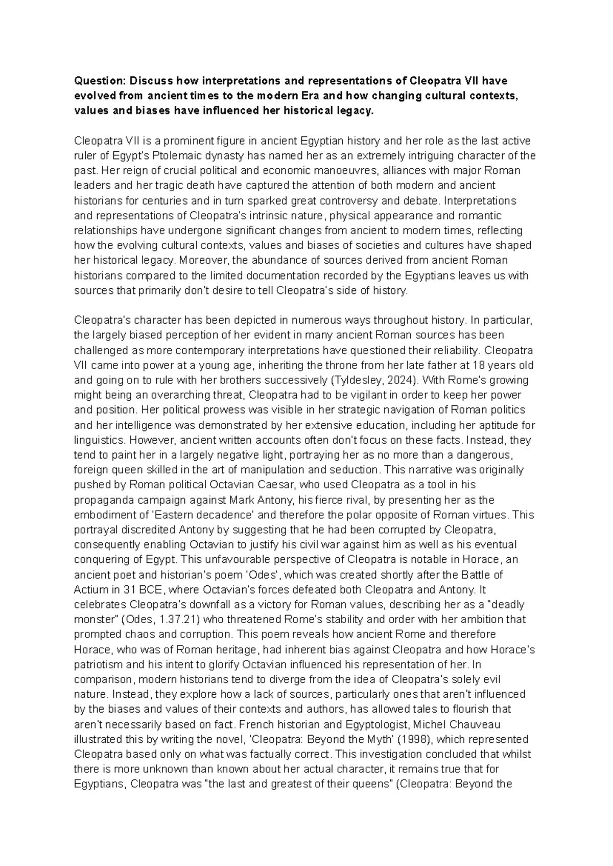 Cleopatra VII: Evolving Representations and Interpretations (HIST 202 ...