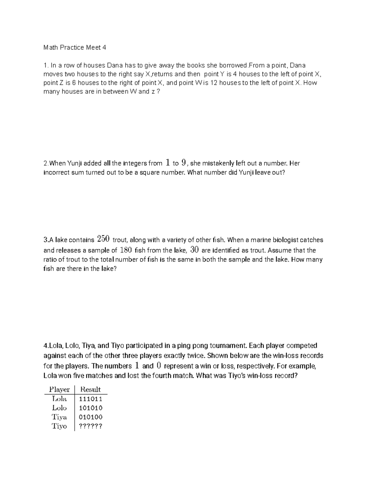 Math Practice Meet 4: Problem Solving & Analysis - Studocu