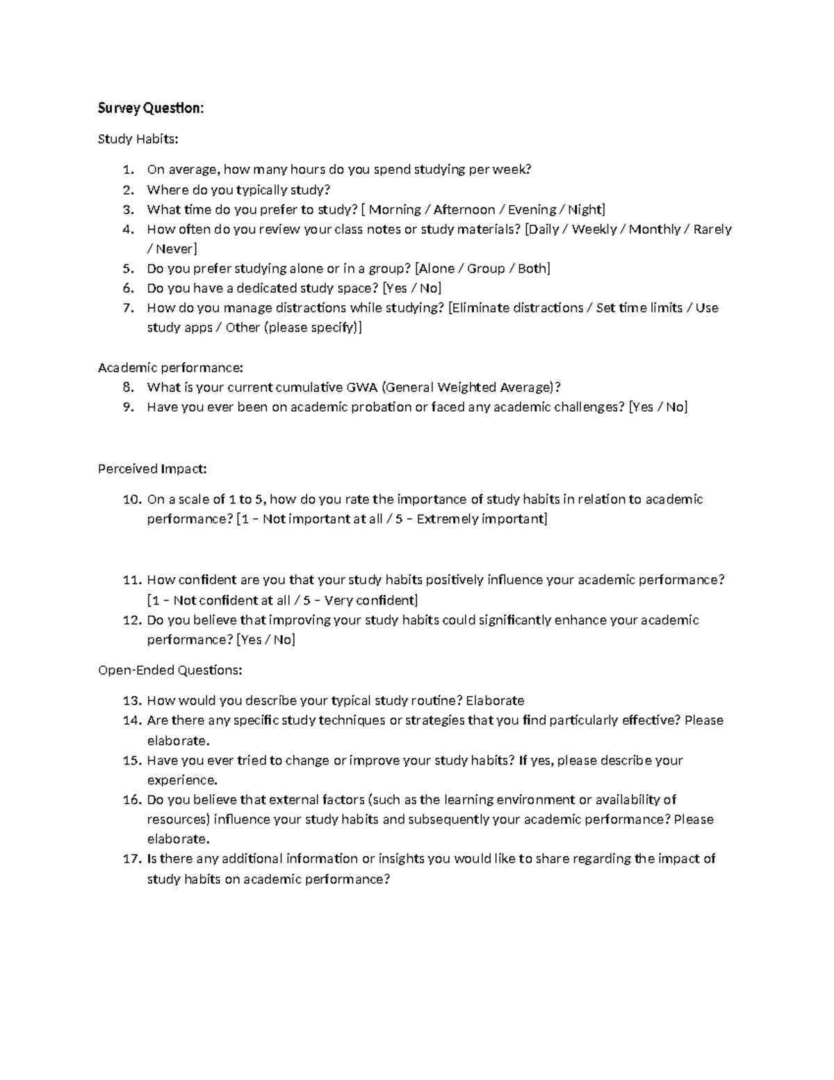Survey on Study Habits & Academic Performance Insights - Studocu