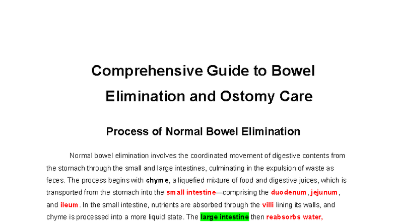Comprehensive Guide to Bowel Elimination & Ostomy Care - Studocu