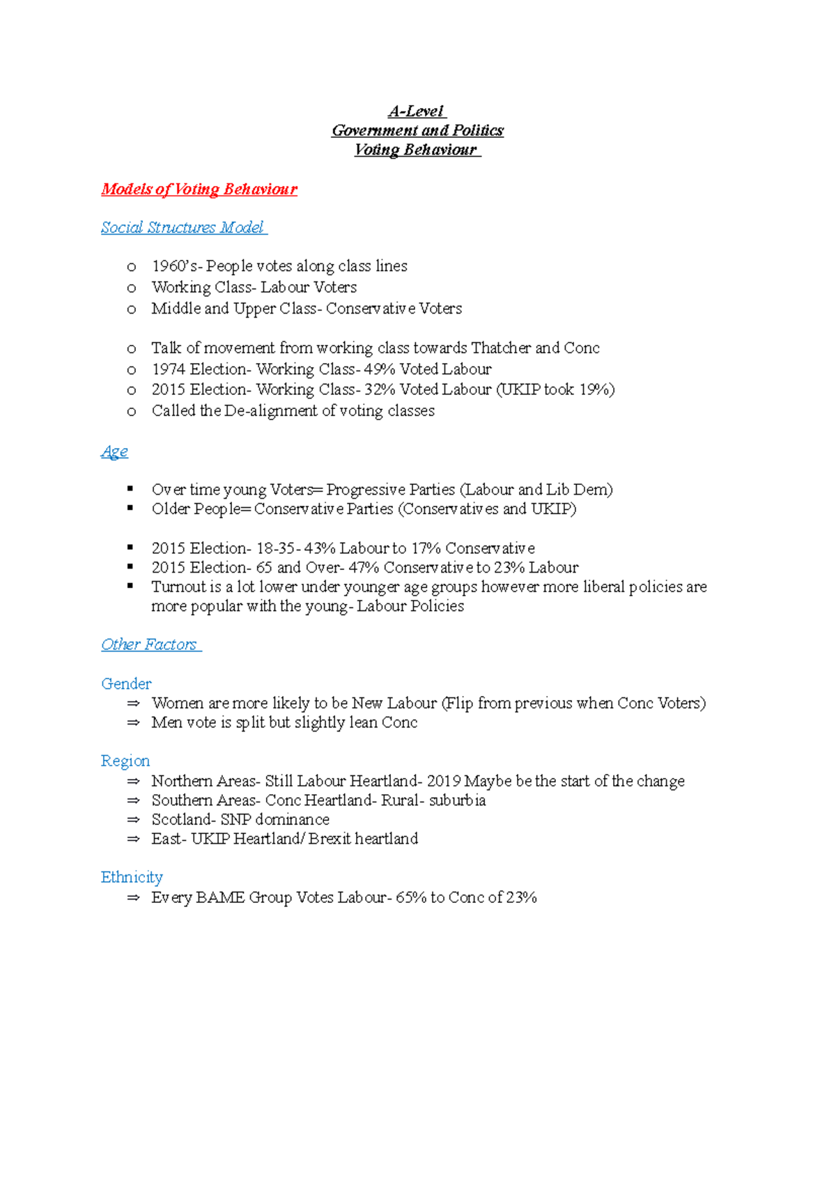 A-Level Gov & Pol: Voting Behaviour Models & Influences Analysis - Studocu
