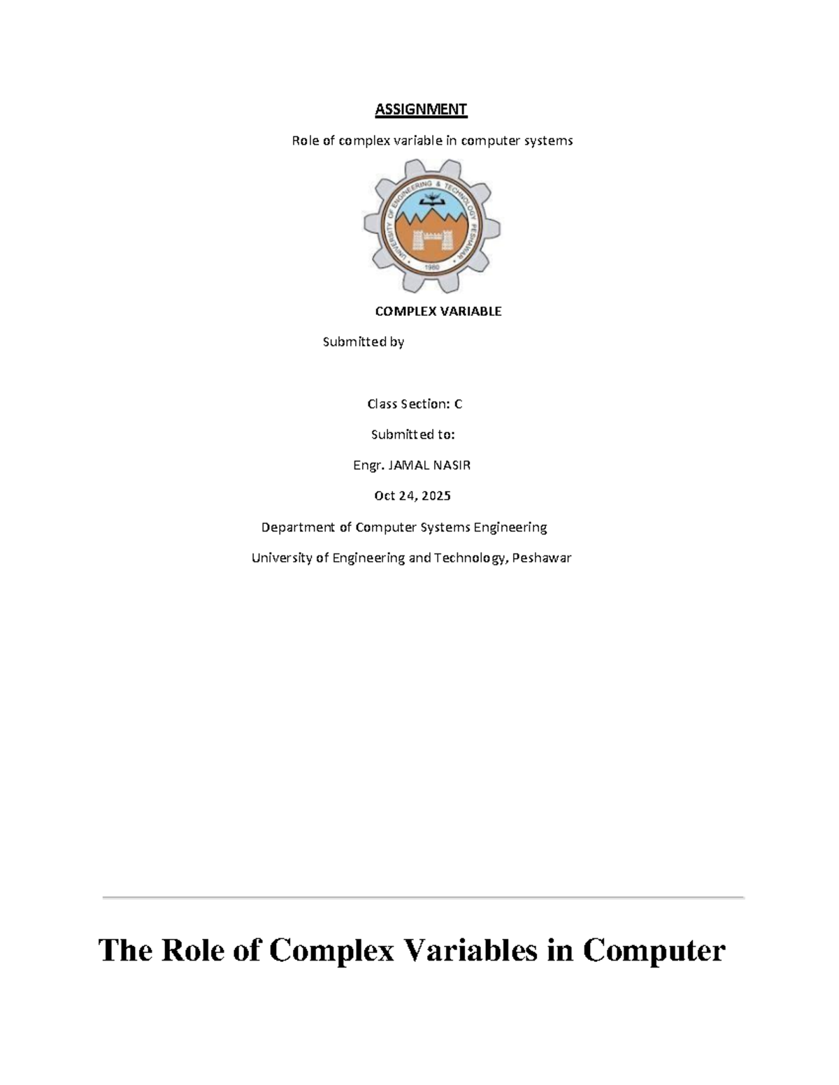 COMPLEX VARIABLE Assignment: Role of Complex Variables in Computer ...