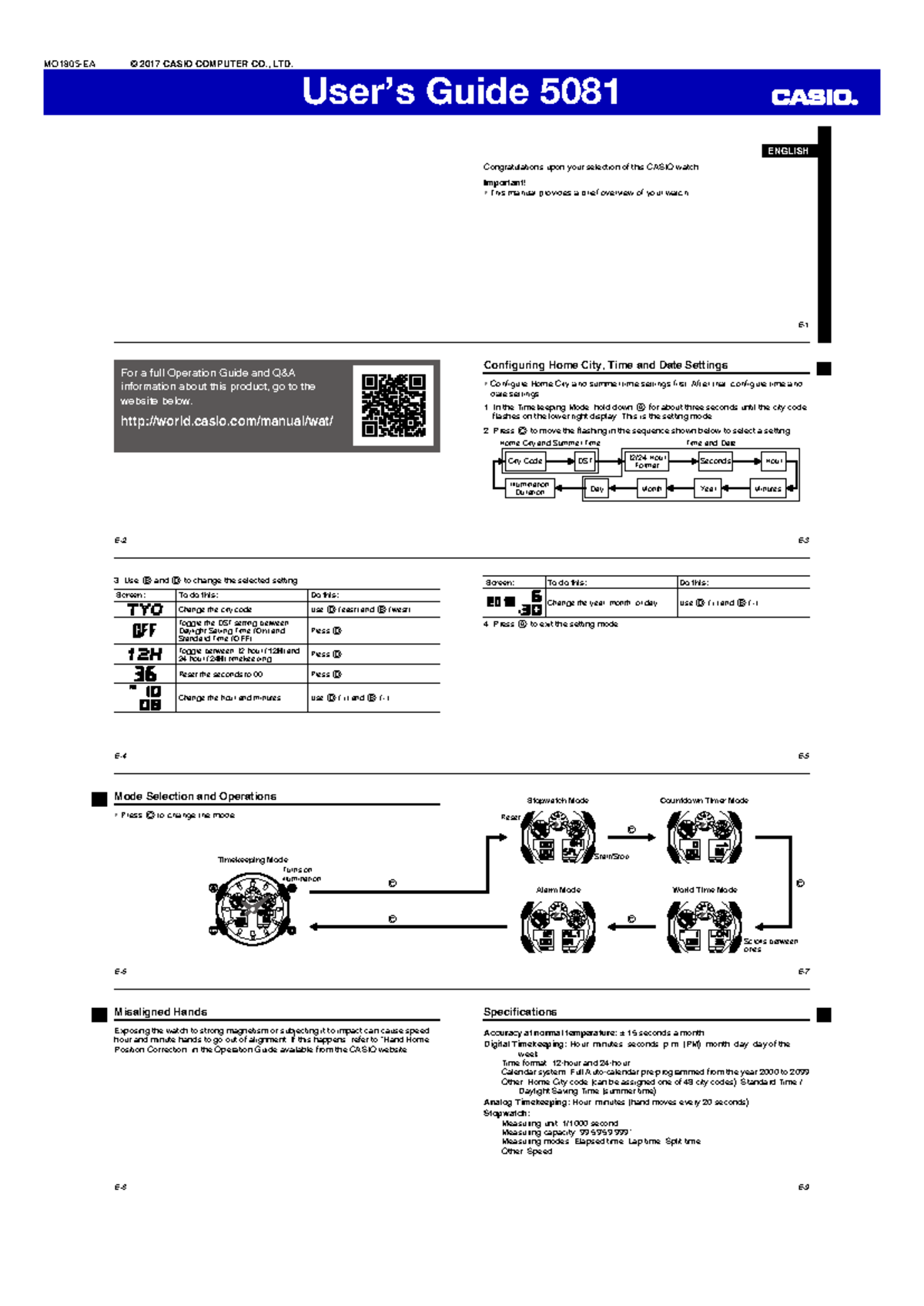 CASIO Watch Guide 5081: Time & Date Settings Manual - Studocu