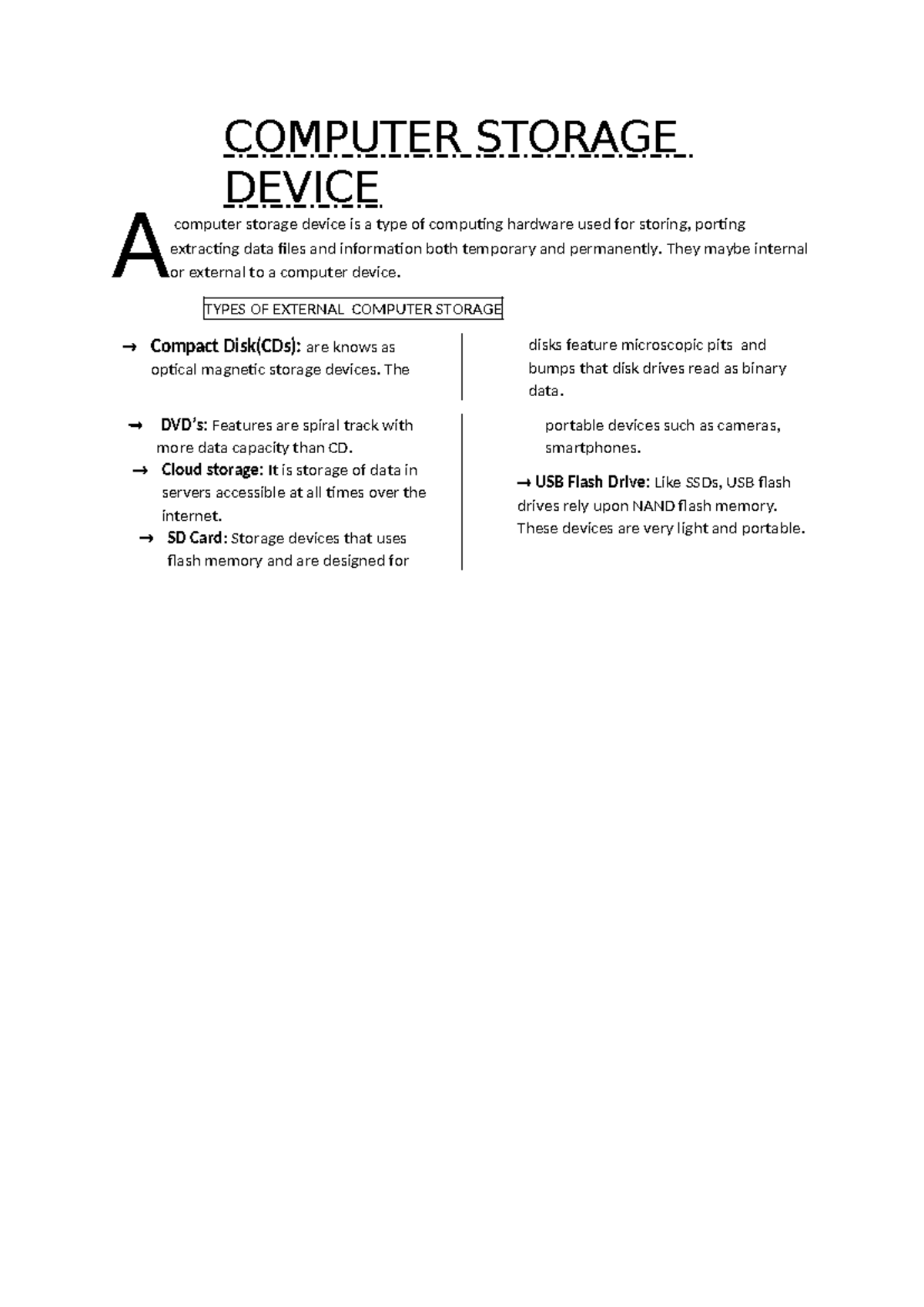 COMP 101: Overview of Computer Storage Devices and Types - Studocu