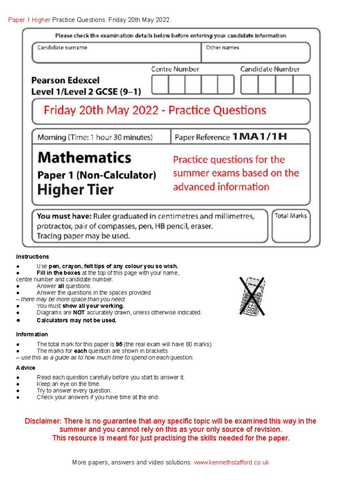 Predicted Paper 1 Higher Practice Questions for Exam Prep - Studocu
