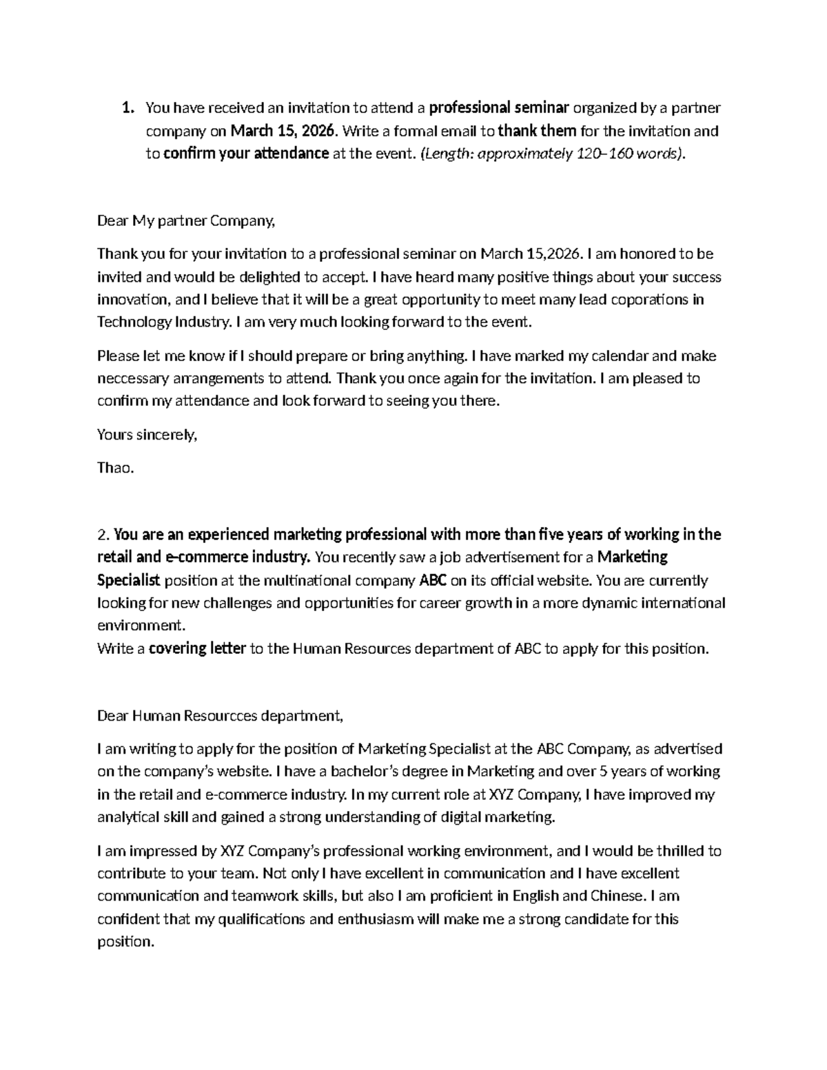 Writing Practice for TA5 - Professional Seminar & Job Application ...