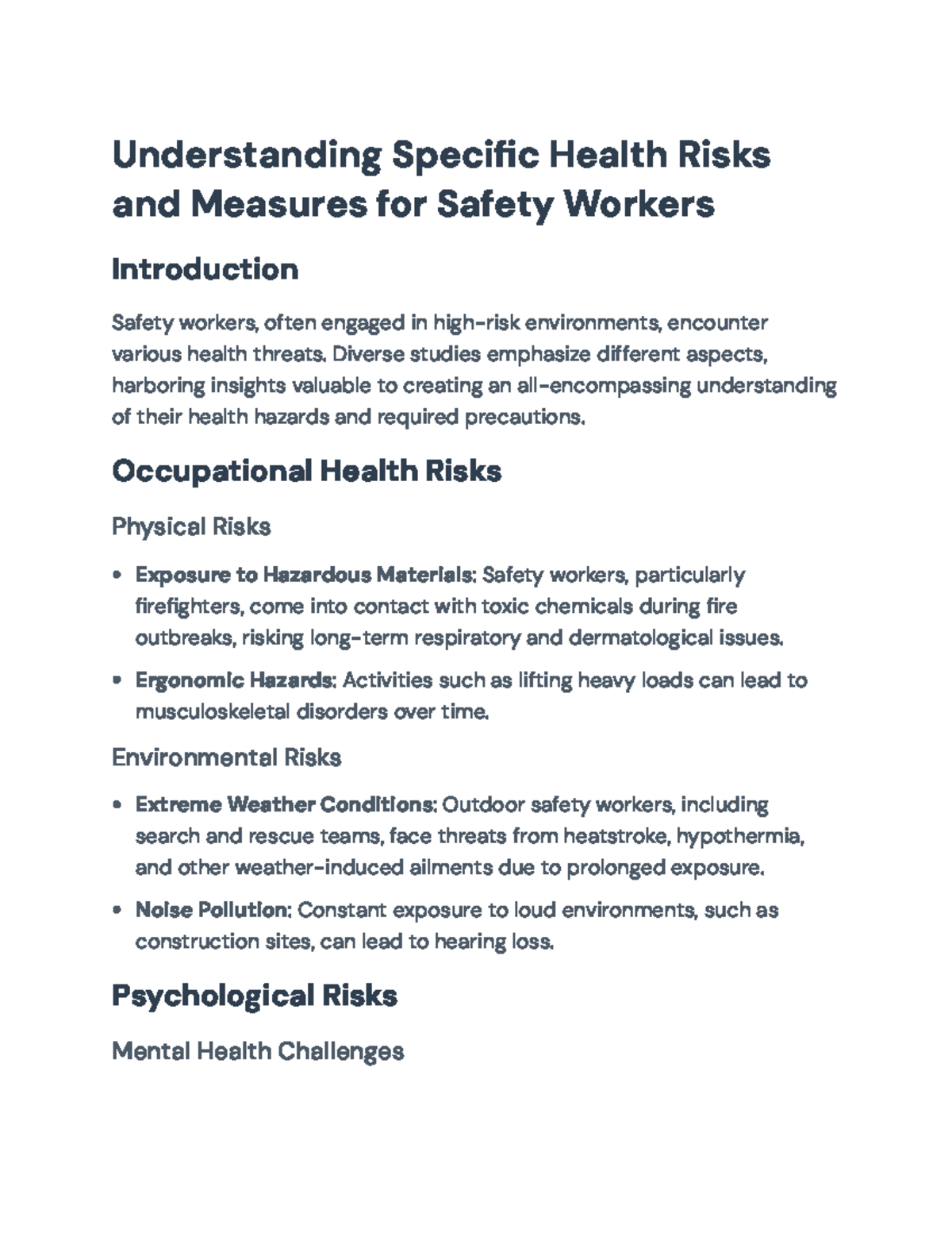 Understanding Occupational Health Risks and Safety Measures for Workers ...
