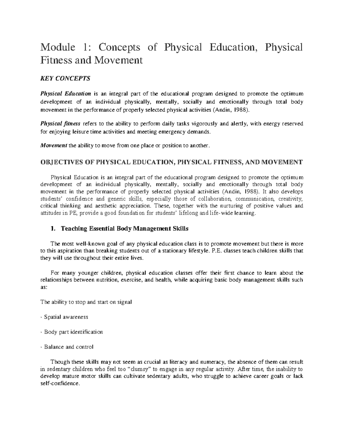 PE Review: Modules 1, 3, and 5 - Concepts of Physical Education ...