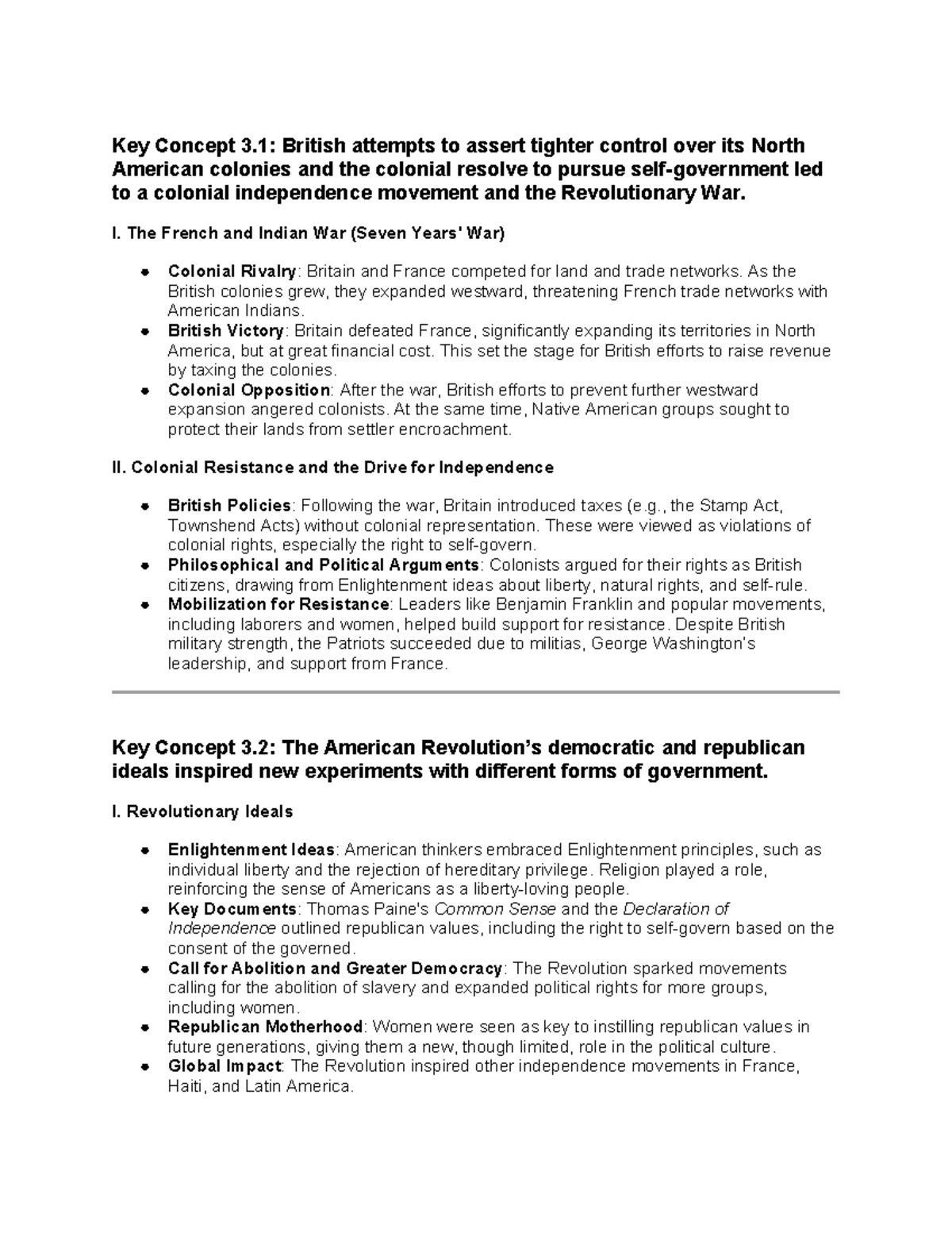 Key Concept 3 - unite 3 notes - Key Concept 3: British attempts to ...