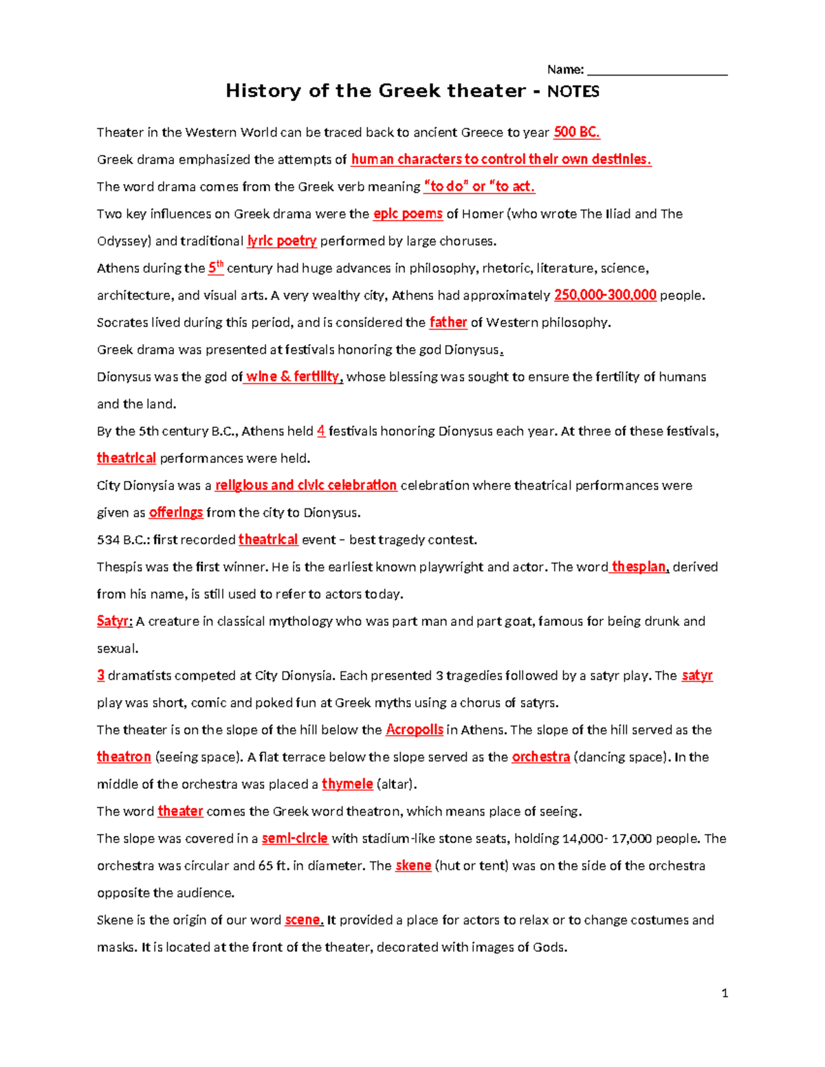 Greek Theater History Notes: Key Concepts and Influences - Studocu