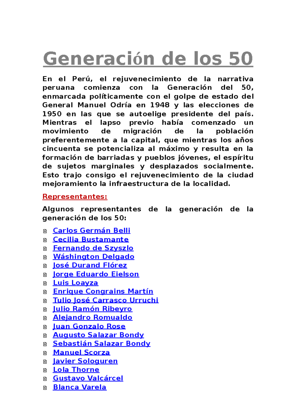 Generación del 50: Resumen de la Literatura Peruana en los 50 - Studocu