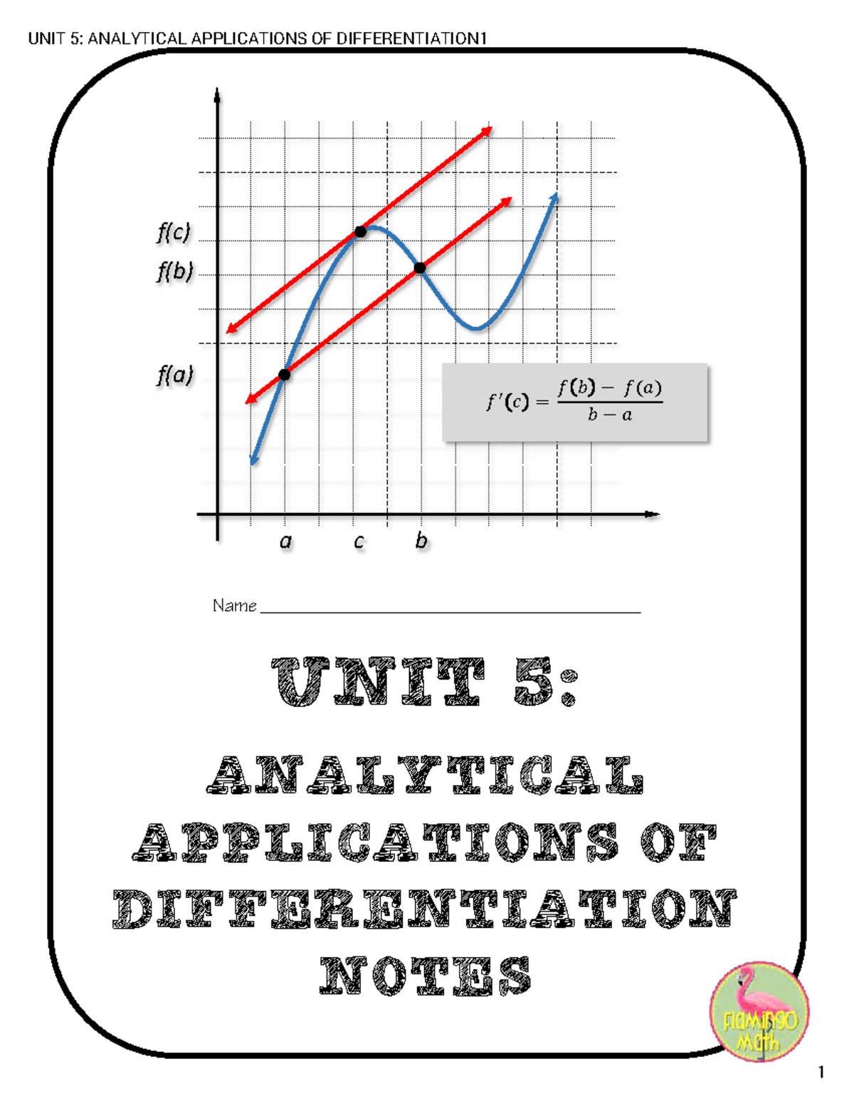 CALC 1 UNIT 5: ANALYTICAL APPLICATIONS OF DIFFERENTIATION NOTES - Studocu