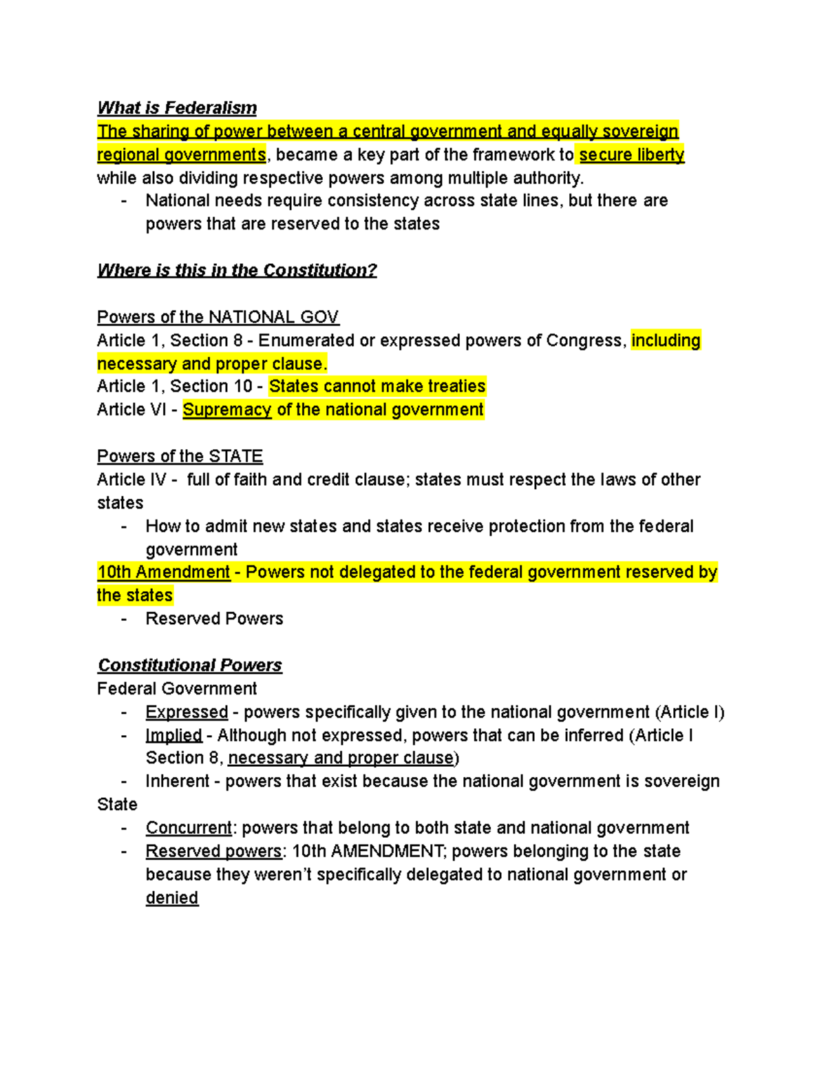 AP Gov Unit 2: Federalism and Supreme Court Cases Notes - What is ...