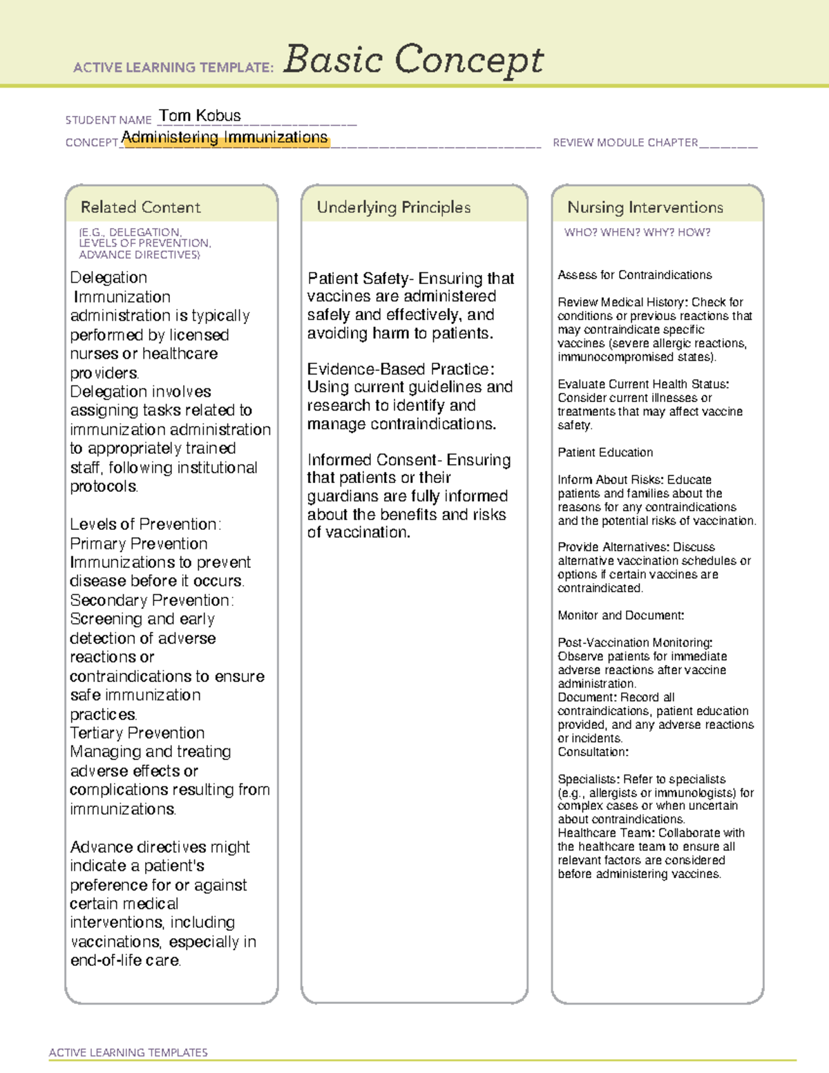 nurse notesn201 - 201 - ACTIVE LEARNING TEMPLATES Basic Concept STUDENT ...