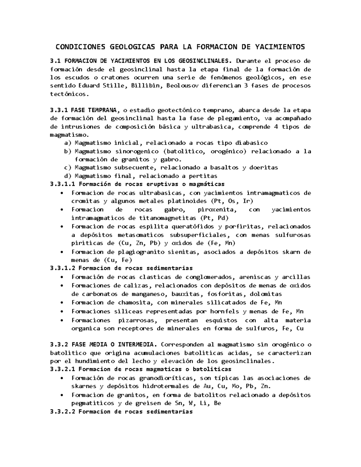 Condiciones Geológicas para la Formación de Yacimientos: Estudio ...