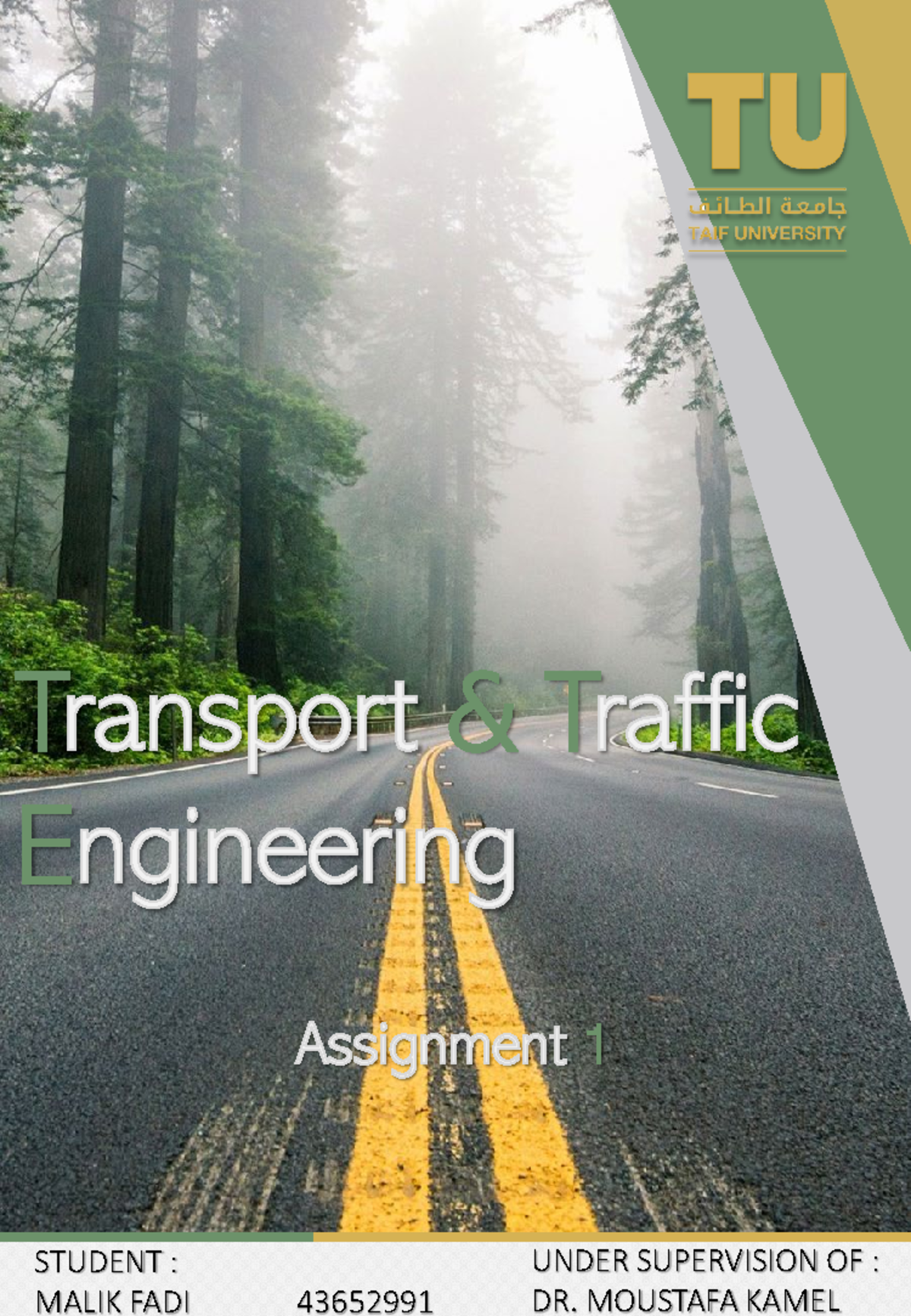 Assignment 1: Transportation Engineering Insights and Solutions - Studocu