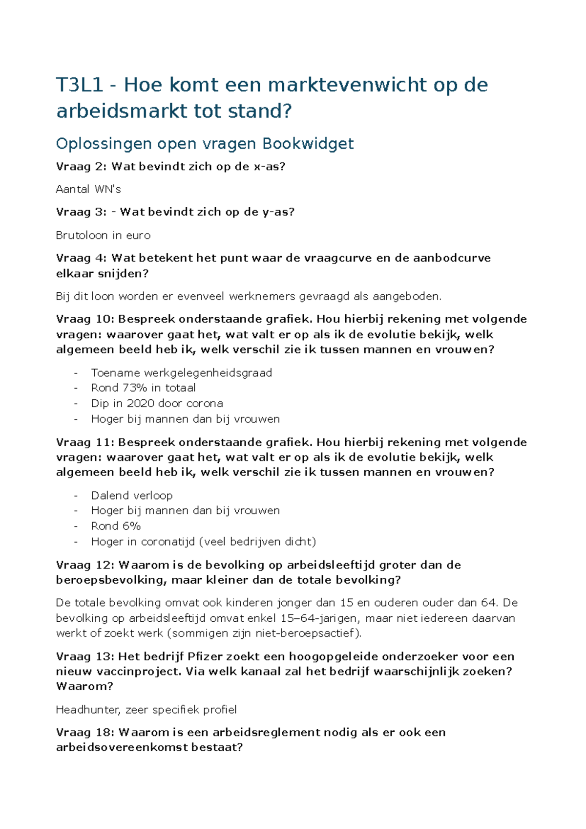 T3L1 - Hoe komt het loon op de arbeidsmarkt tot stand? Oplossingen ...