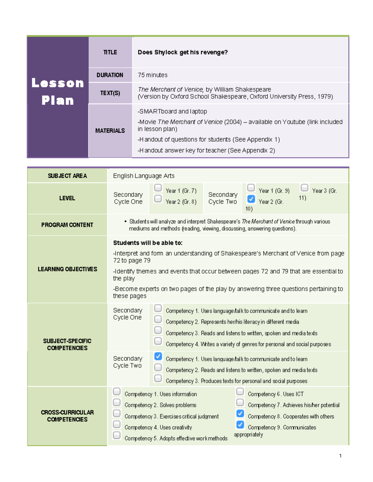 Merchant of Venice Lesson Plan: Act 4 Analysis (Gr. 7-11) - Studocu