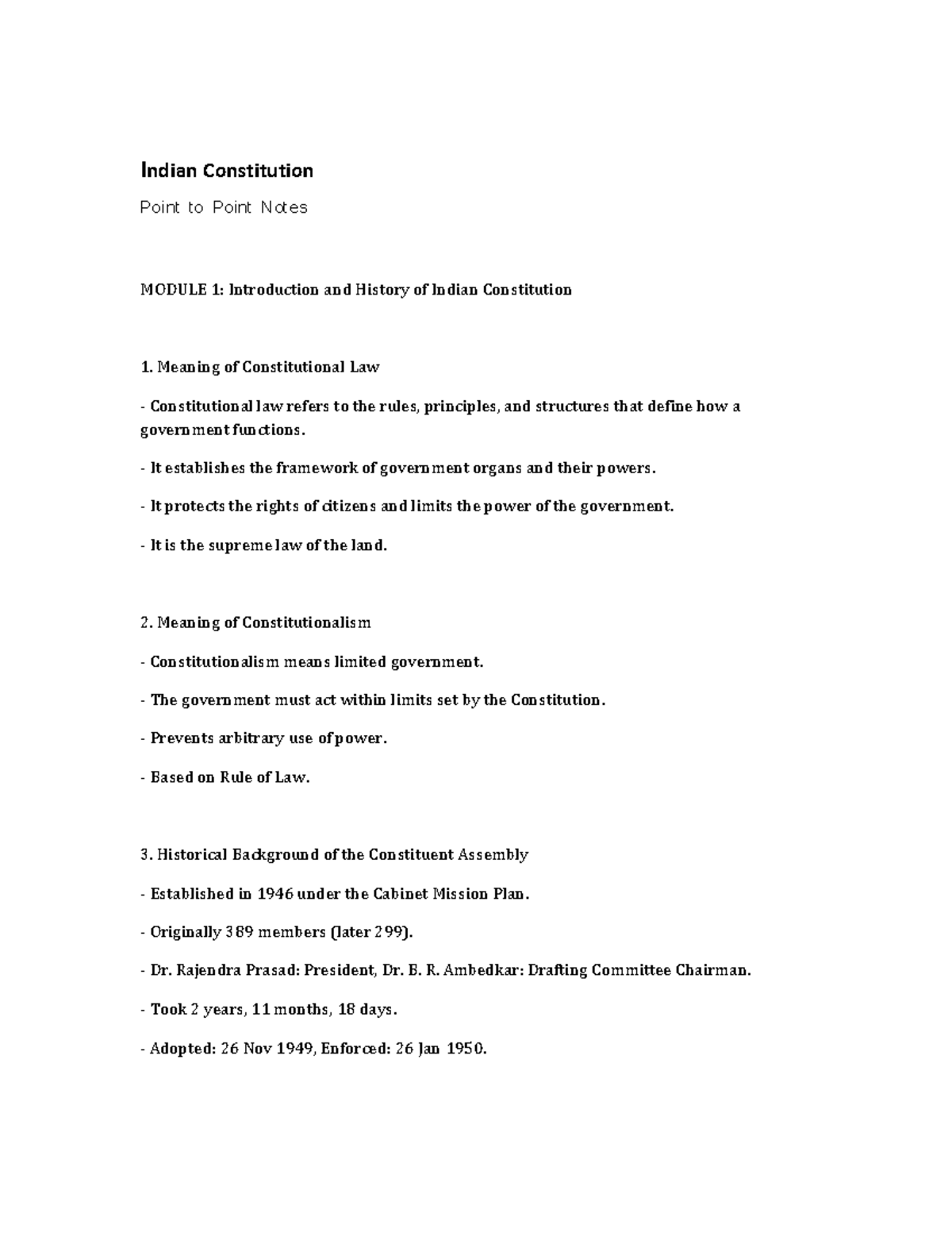 Indian Constitution Notes: Module 1 & 3 Overview and Key Points - Studocu