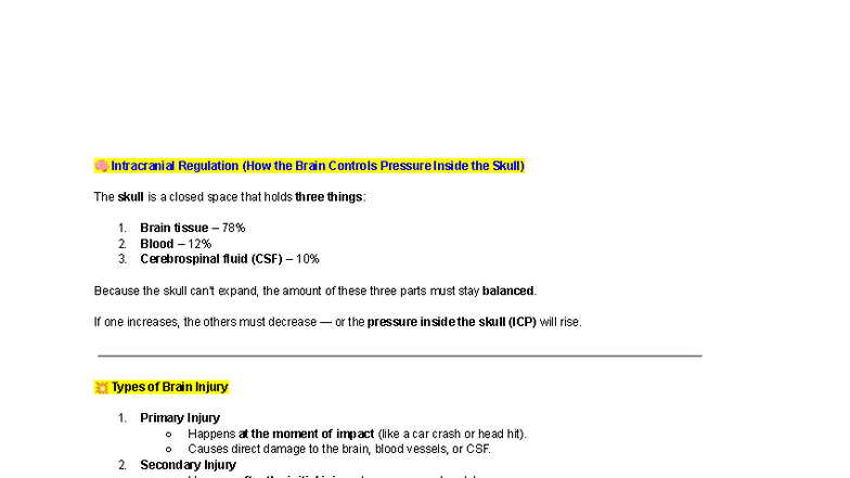Booknotes: ICP - Intracranial Pressure Regulation and Management - Studocu