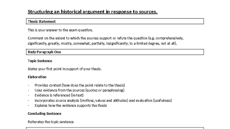 Structuring a Historical Argument: Exam Response Guide - Studocu