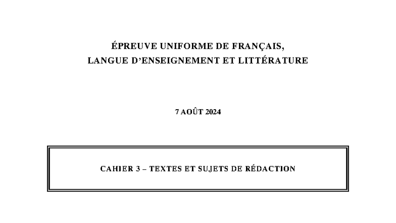 ÉPREUVE UNIFORME DE FRANÇAIS, LANGUE ET LITTÉRATURE - SUJETS DE ...