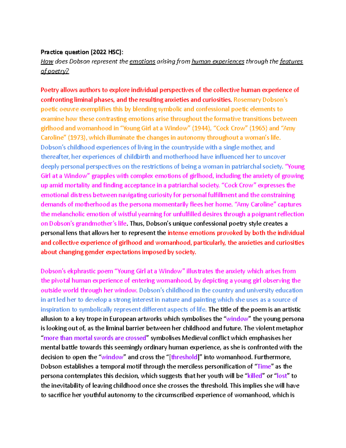 Dobson Essay: Exploring Emotions in Poetry (Common Mod) - Studocu