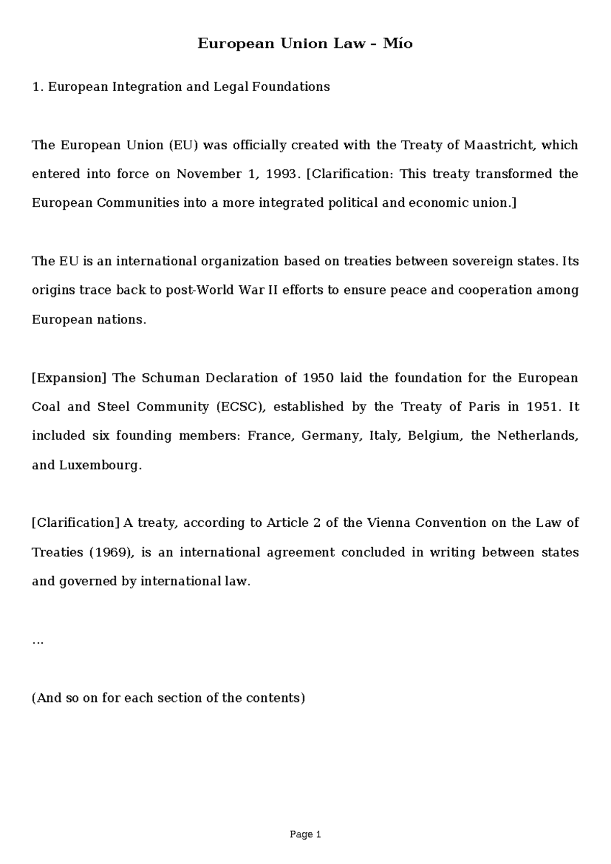 European Union Law MIO Final Exam Notes on Integration and Foundations ...