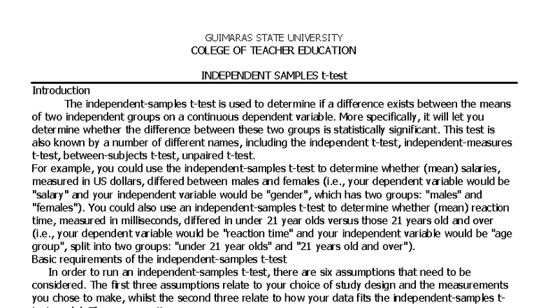 T-Test for Independent Samples: Understanding Assumptions and ...
