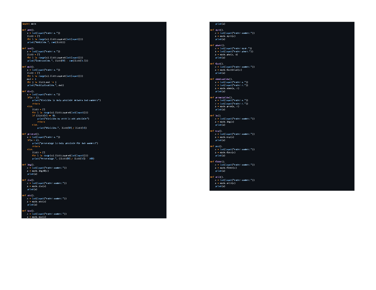 Python Calculator Functions: Basic Operations and More - Studocu