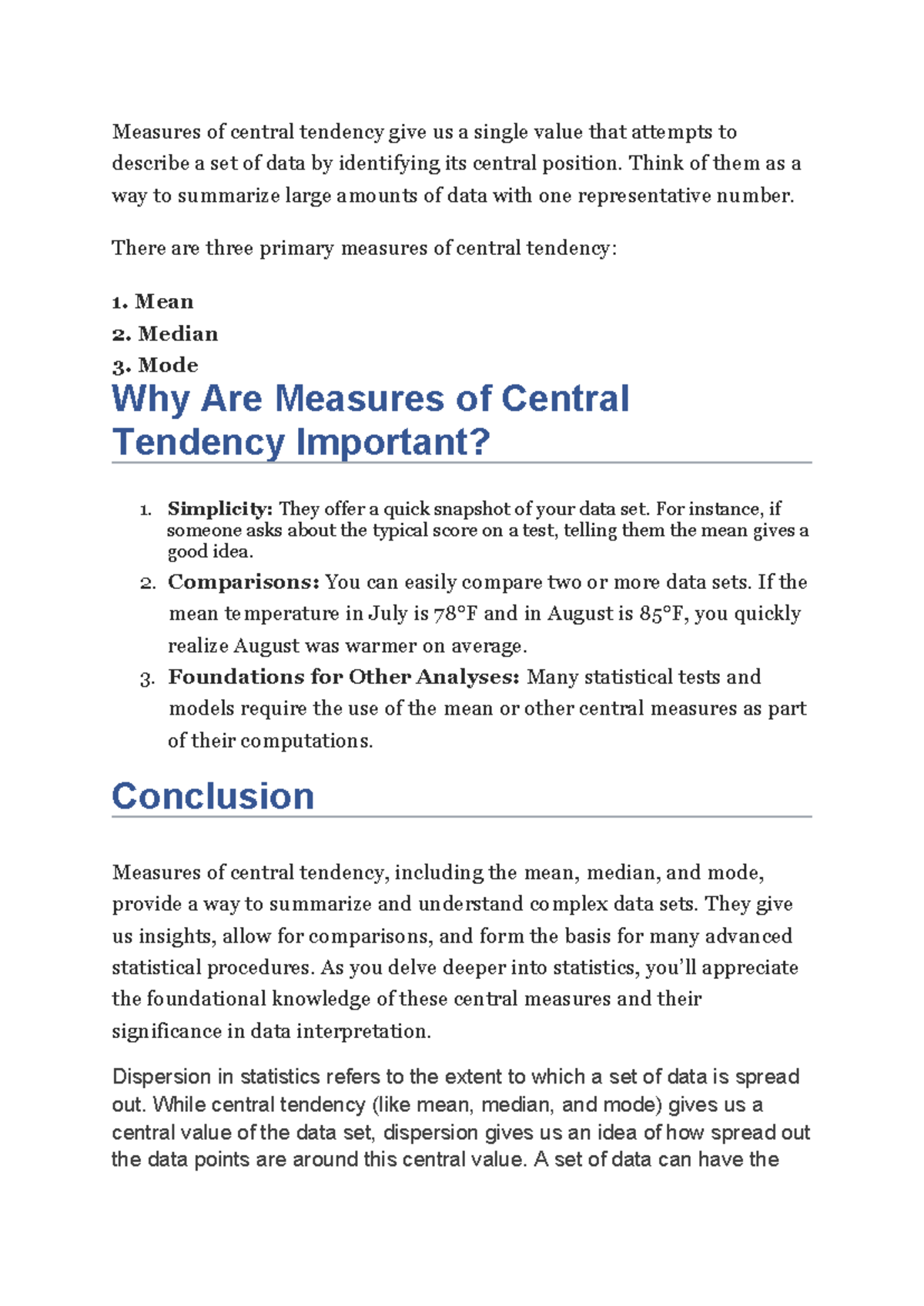 Statistics 101: Understanding Measures of Central Tendency - Studocu