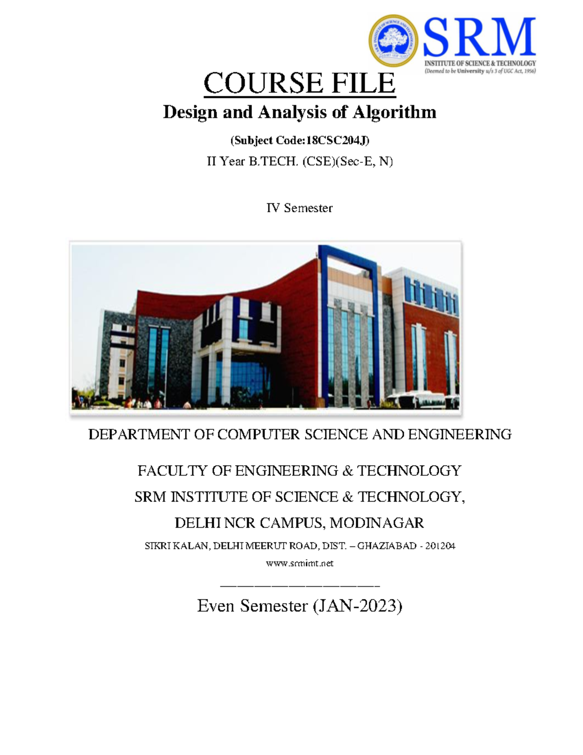Course File: Design and Analysis of Algorithms (18CSC204J) for II B ...