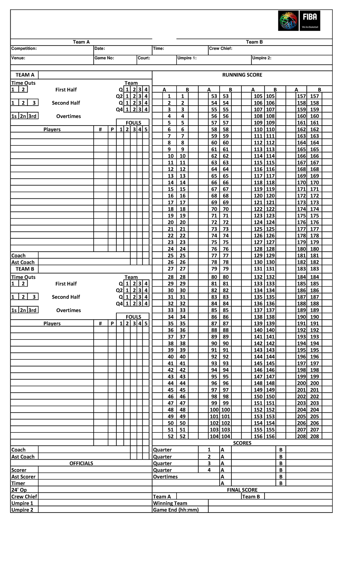 BBNZ 2019 4Q Score Sheet: Team A vs Team B Competition - Studocu