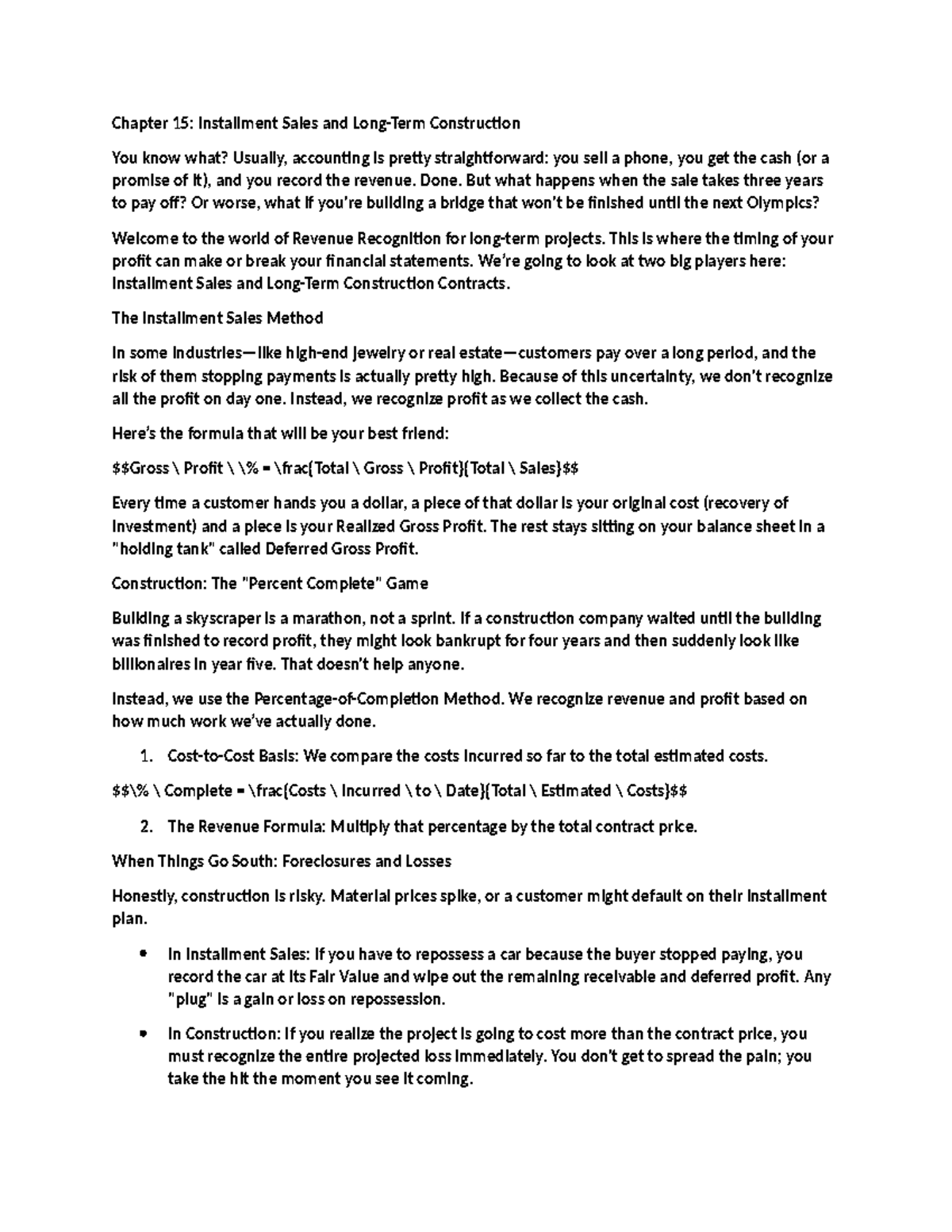 Chapter 15: Revenue Recognition in Installment Sales & Construction ...