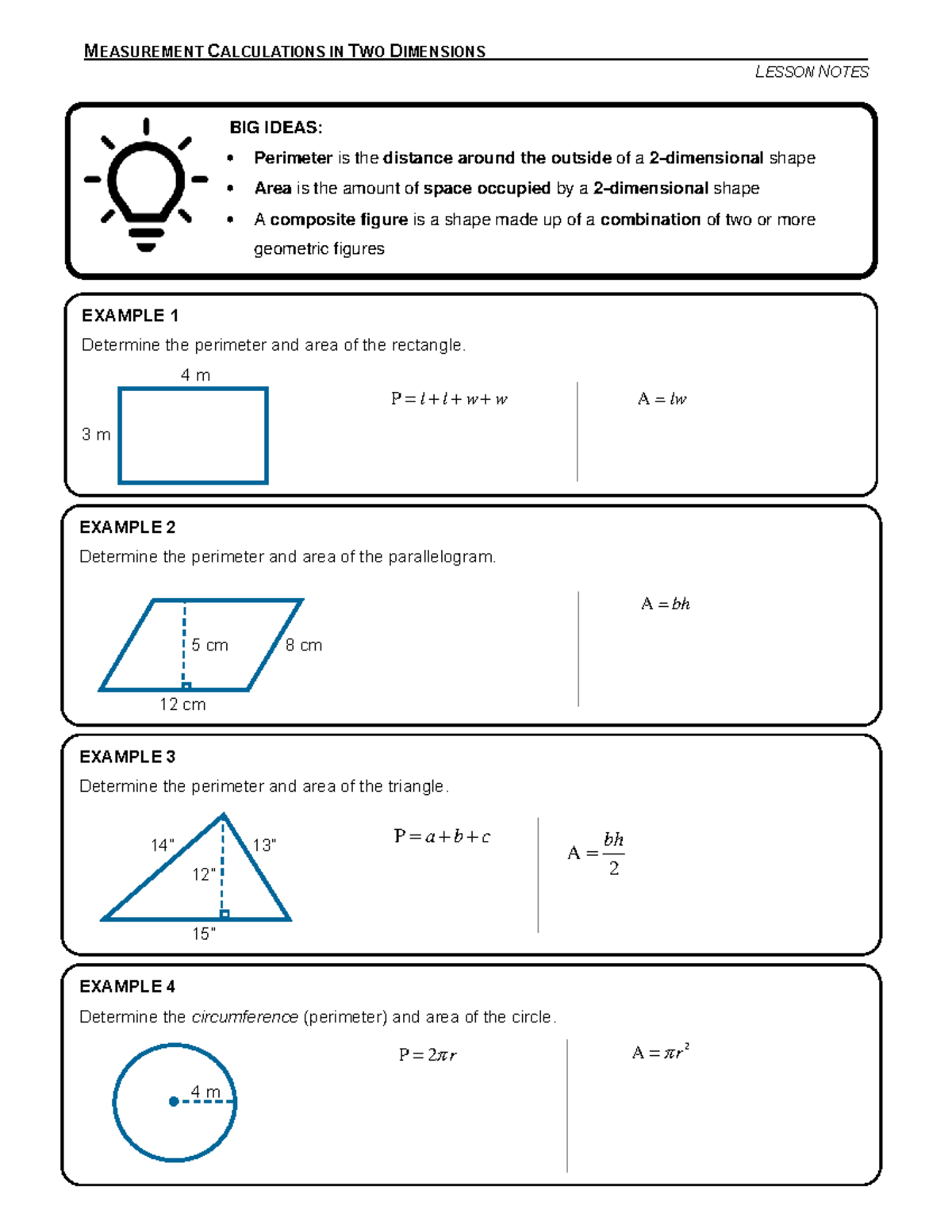 Measurement Calculations in Two Dimensions - Lesson Notes - Studocu