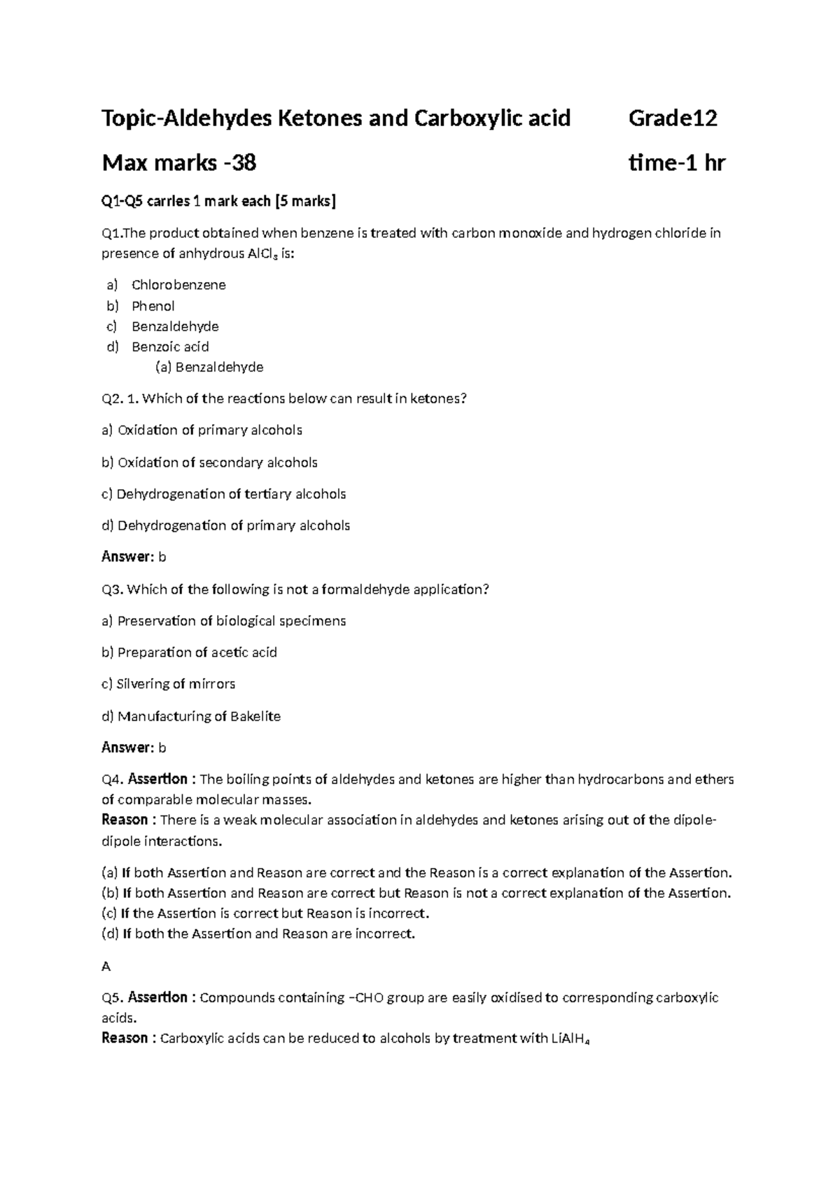Aldehydes, Ketones & Carboxylic Acids Grade 12 Answer Key - Studocu