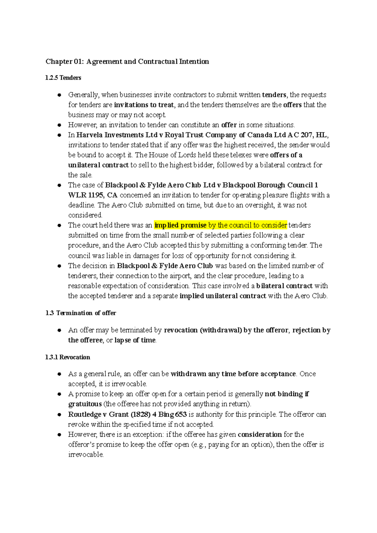 Chapter 01: Agreement & Contractual Intention (Contract Law) - Studocu
