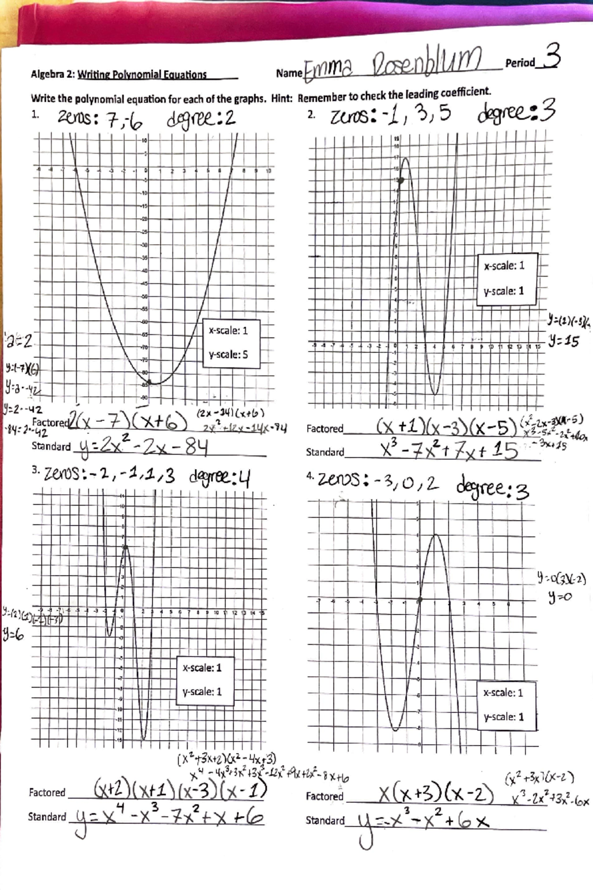 Writing Polynomial Equations - Algebra2: WrllinrPolvnomlalEquations ...