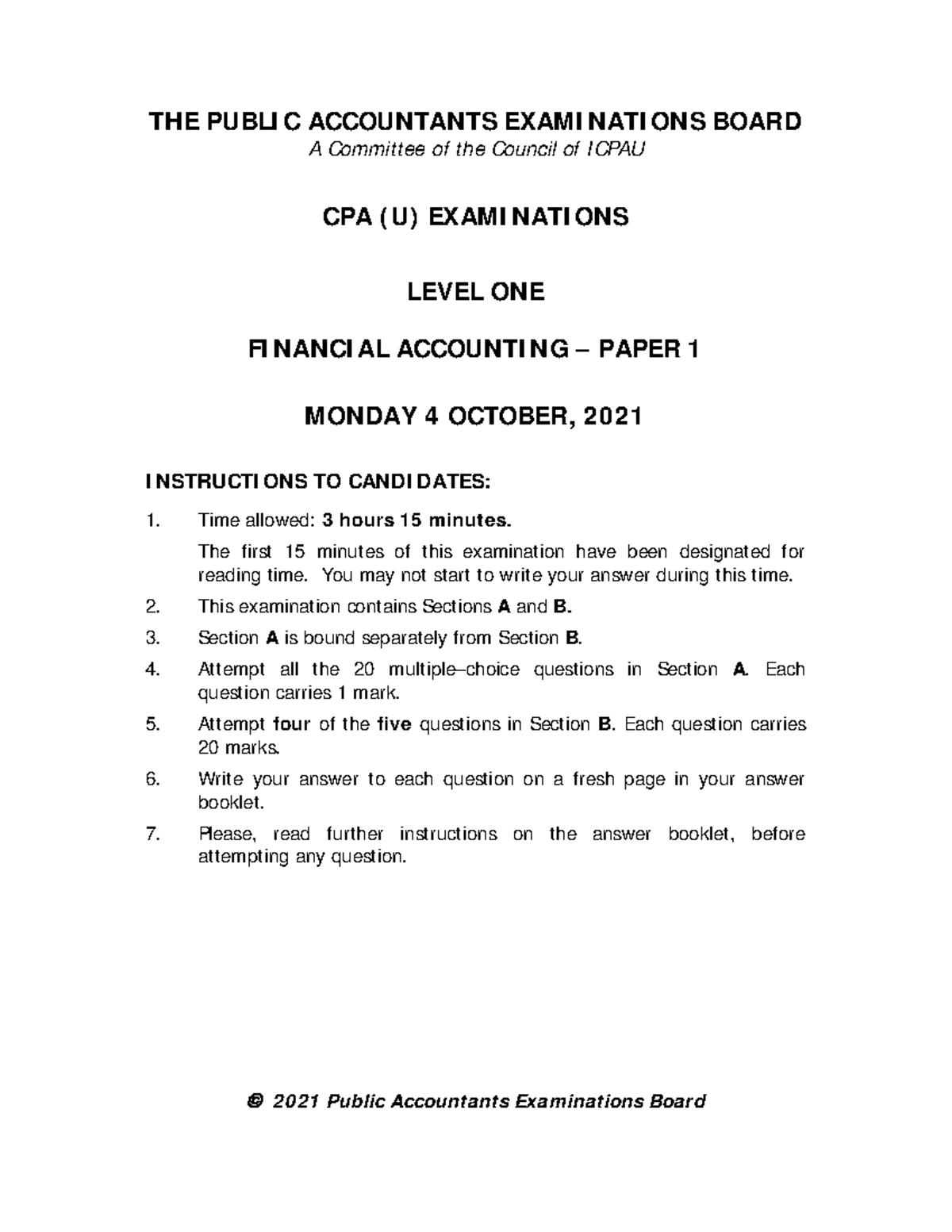 CPA 1 - Financial Accounting Final Exam Questions and Solutions - Studocu