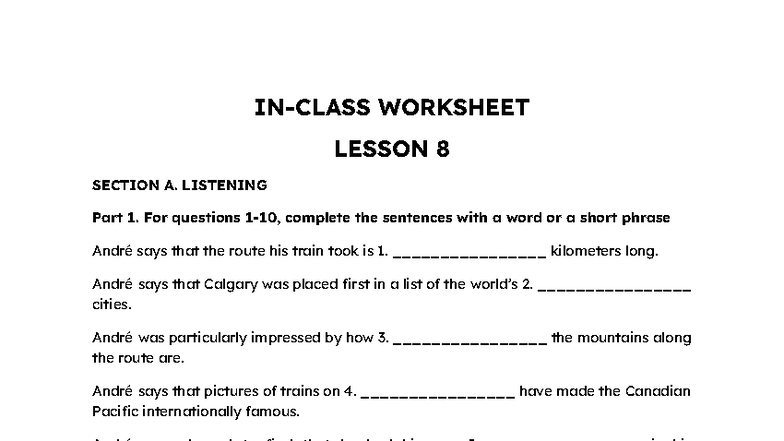 [TD] Worksheet Lesson 8: Listening, Phonetics, Use of English & Reading ...