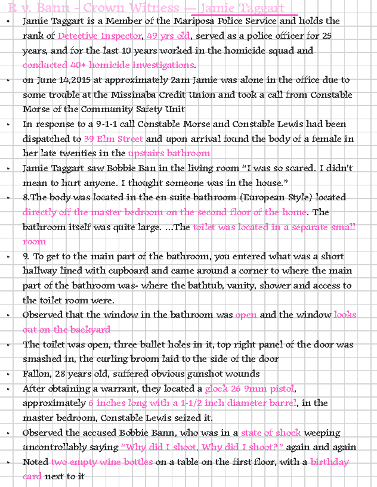 R v. Bann - Case Study Notes on Jamie Taggart's Testimony - Studocu