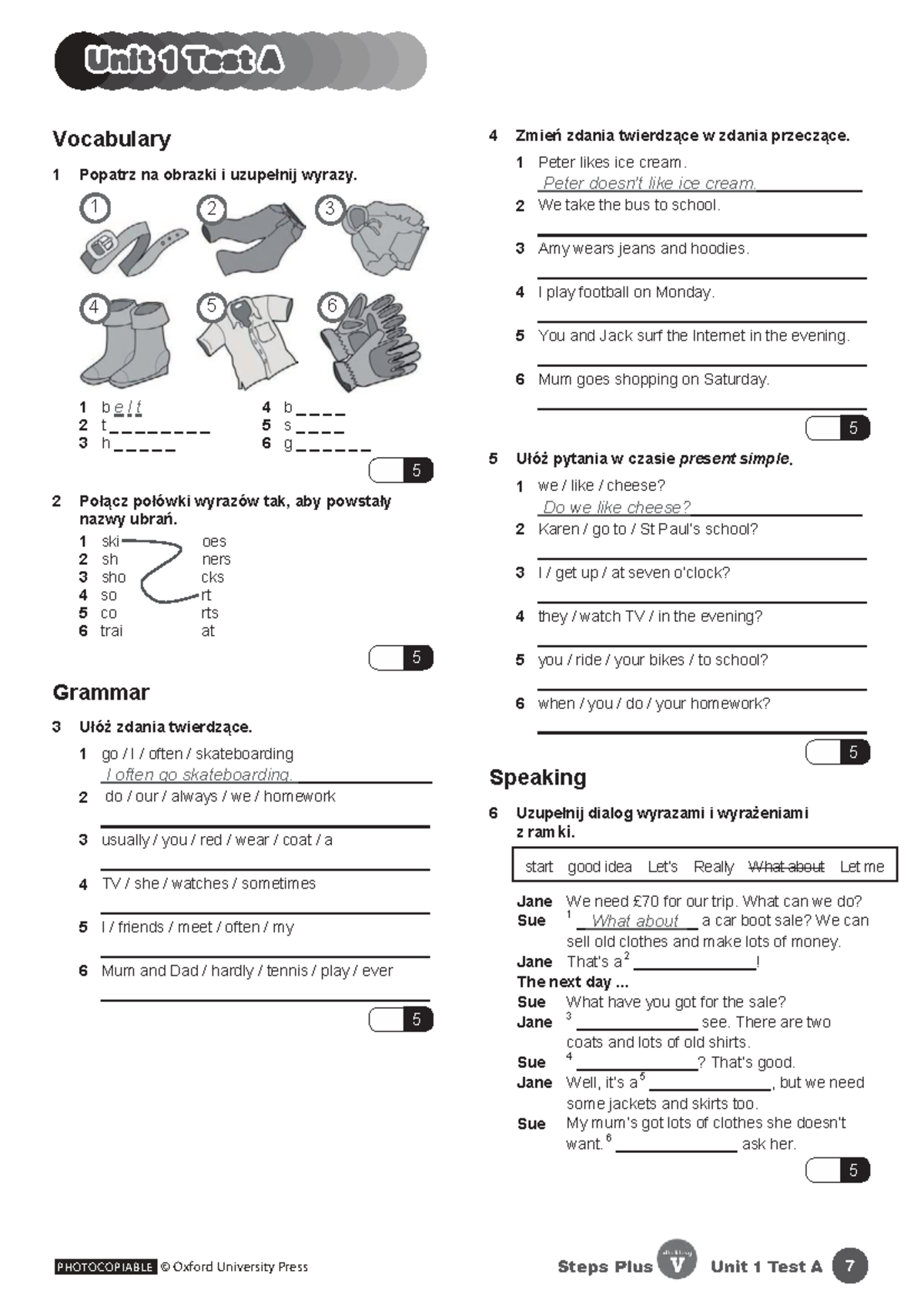 Unit 1 Test ABC: Vocabulary, Grammar, and Reading Exercises - Studocu