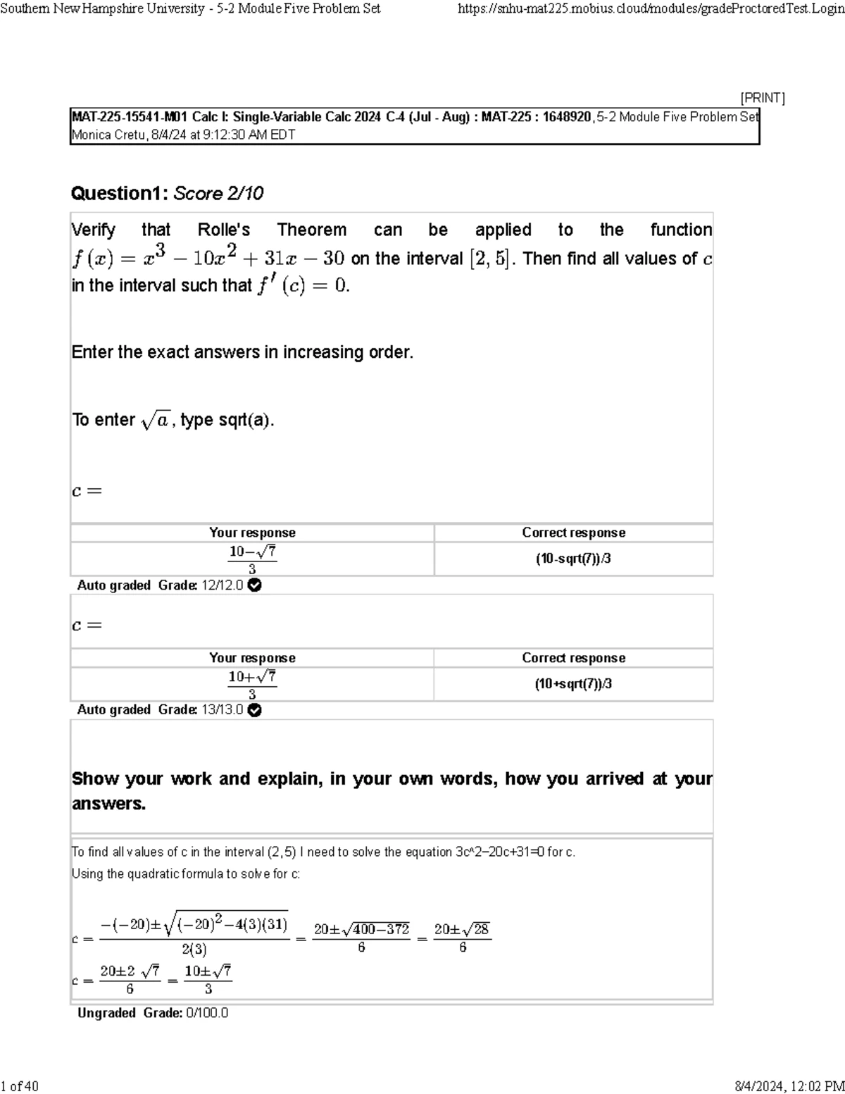 Southern New Hampshire University - MAT-225 Module Two Problem Set - Studocu