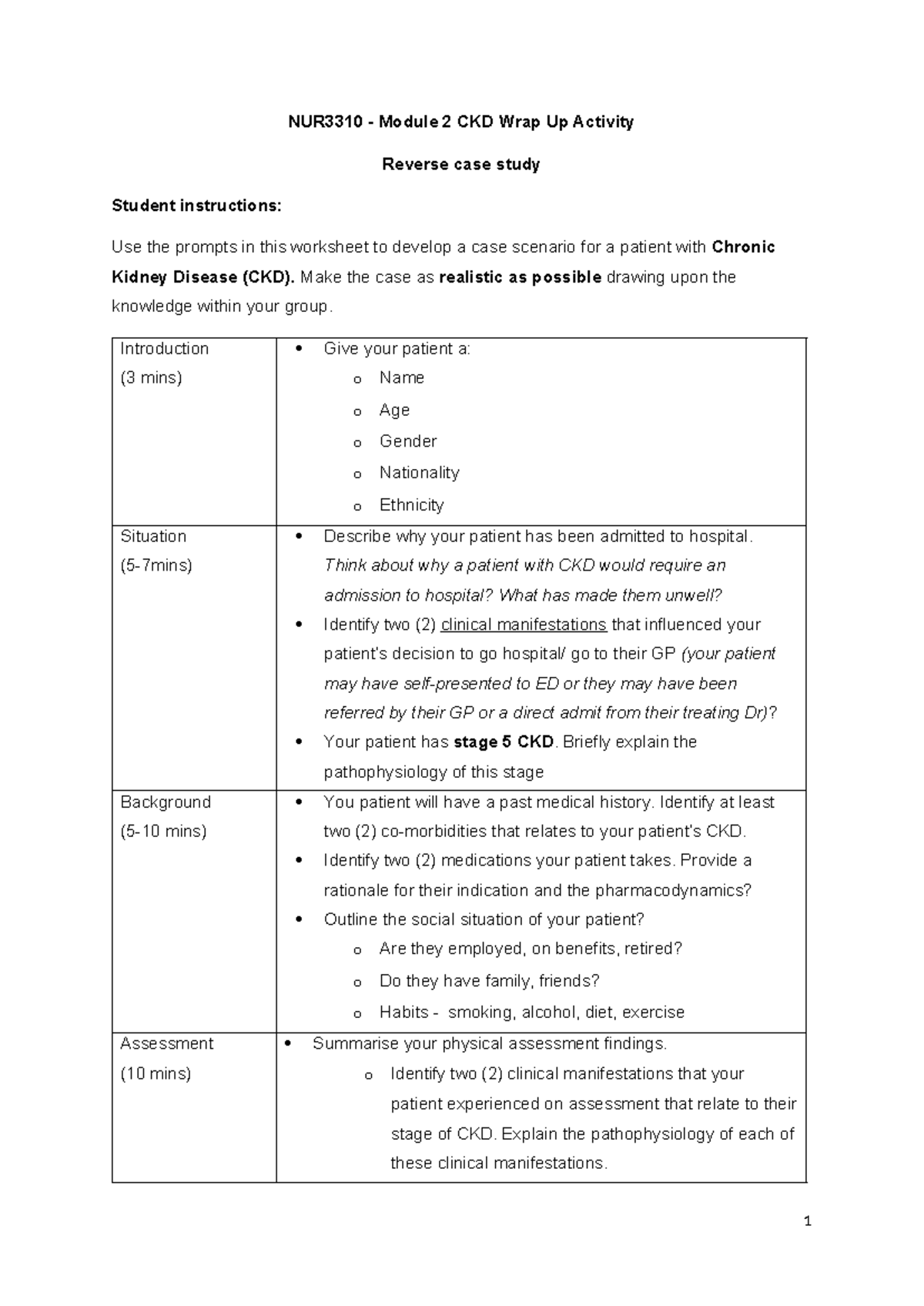 NUR3310 Module 2 CKD Reverse Case Study: Stage 5 Patient Scenario - Studocu