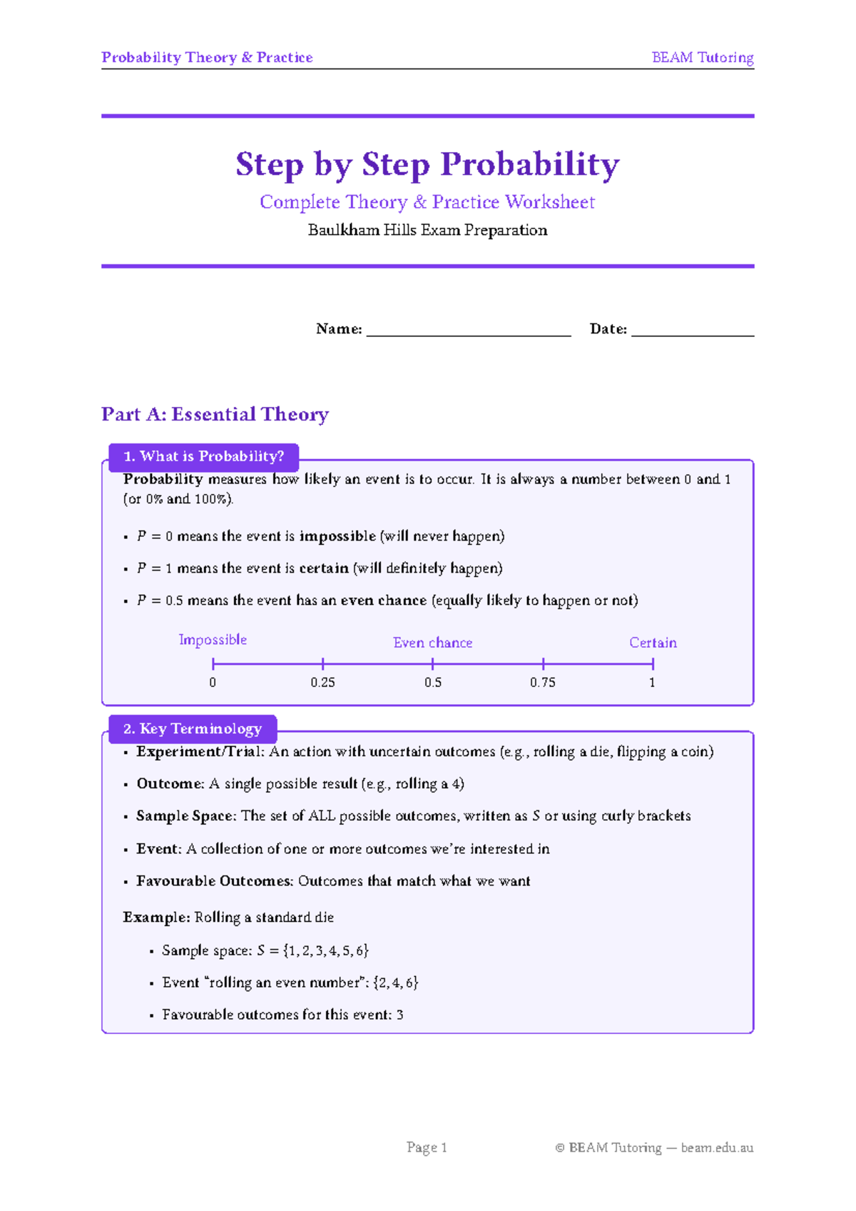 BEAM Tutoring Probability Theory Practice Worksheet for Exam Prep - Studocu