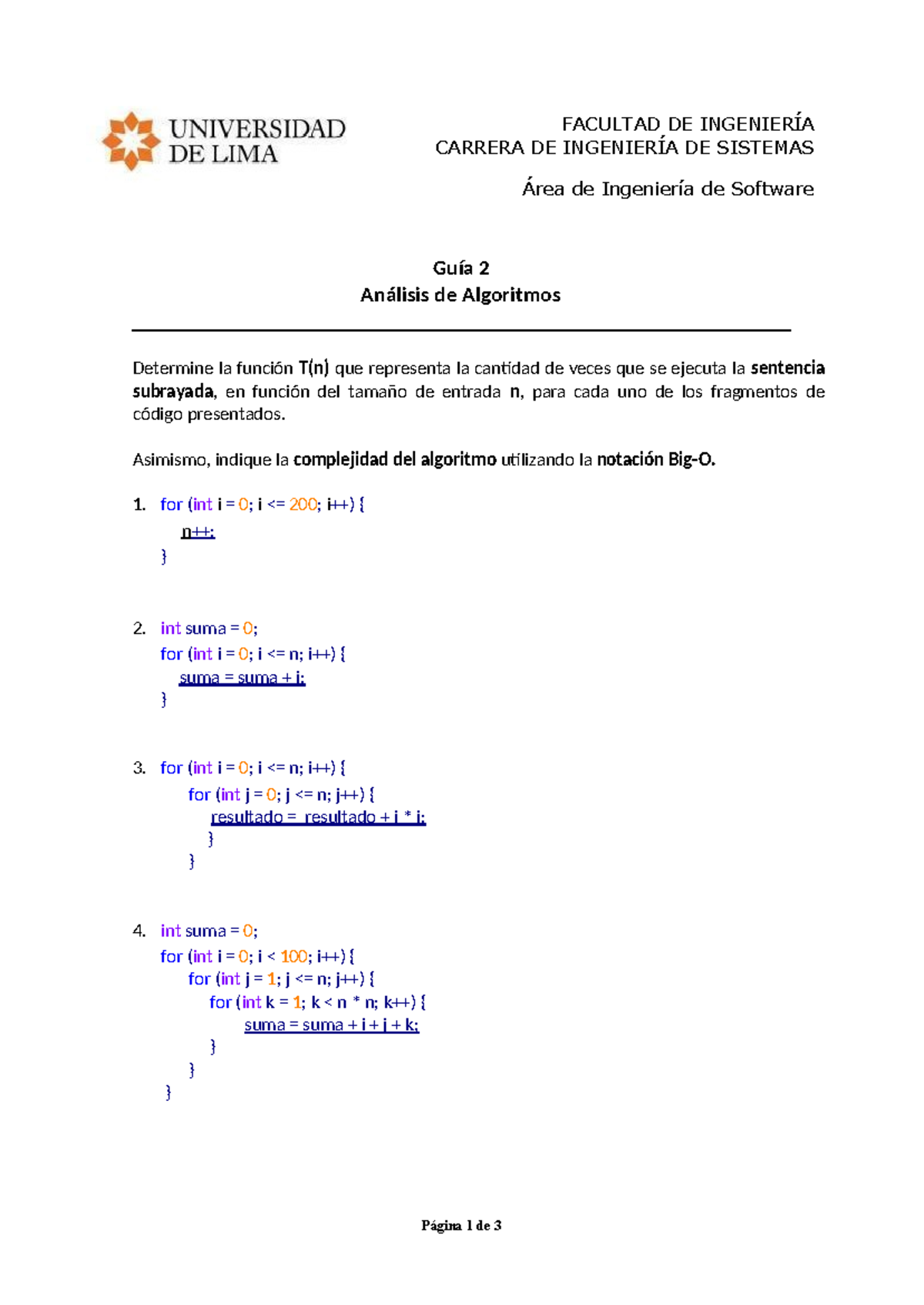 Guía 2 - Análisis de Algoritmos (ING-101) - Studocu