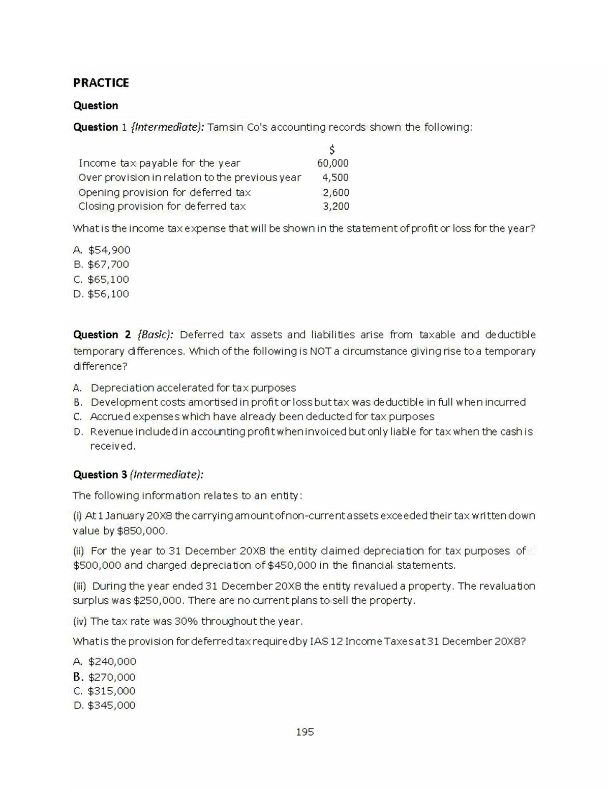Quick Test - Income Taxes - PRACTICE Question Question 1 {Intermediate ...