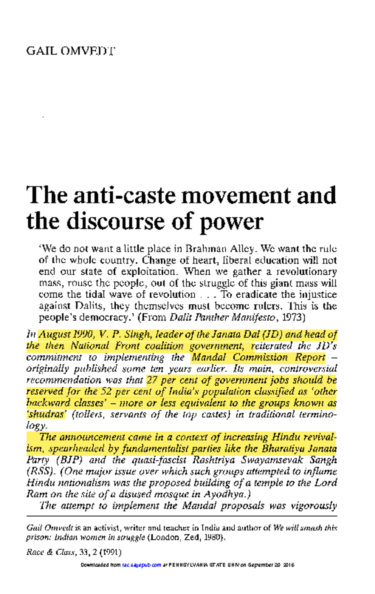Anti-Caste Movement Summary - B.A. (Hons.) Political Science Notes ...