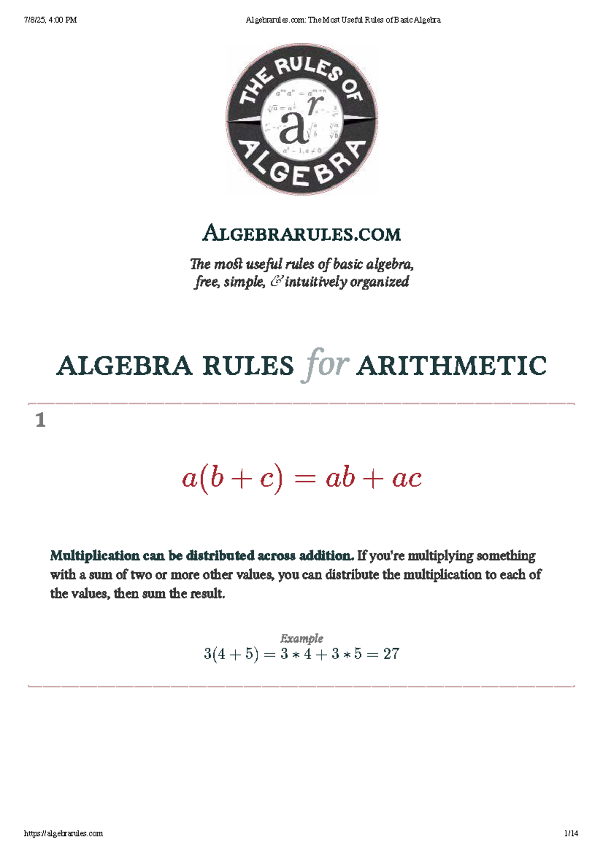 Algebra Rules Overview: Essential Concepts from Algebrarules.com - Studocu